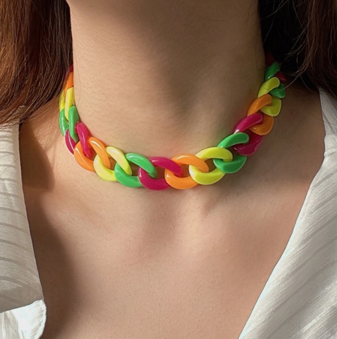Rainbow Oversized Acrylic Chain Necklace Factory | JR Fashion Accessories