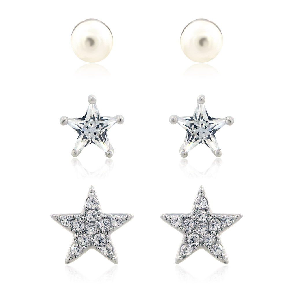 Wholesale Stud Earring Set Star With Pearl | JR Fashion Accessories