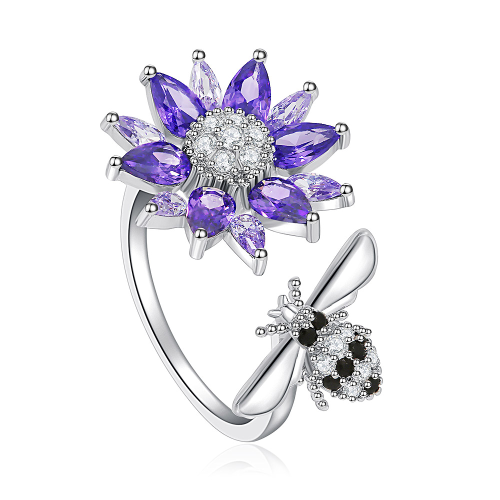 Wholesale Spinning Purple Flower Ring | JR Fashion Accessories