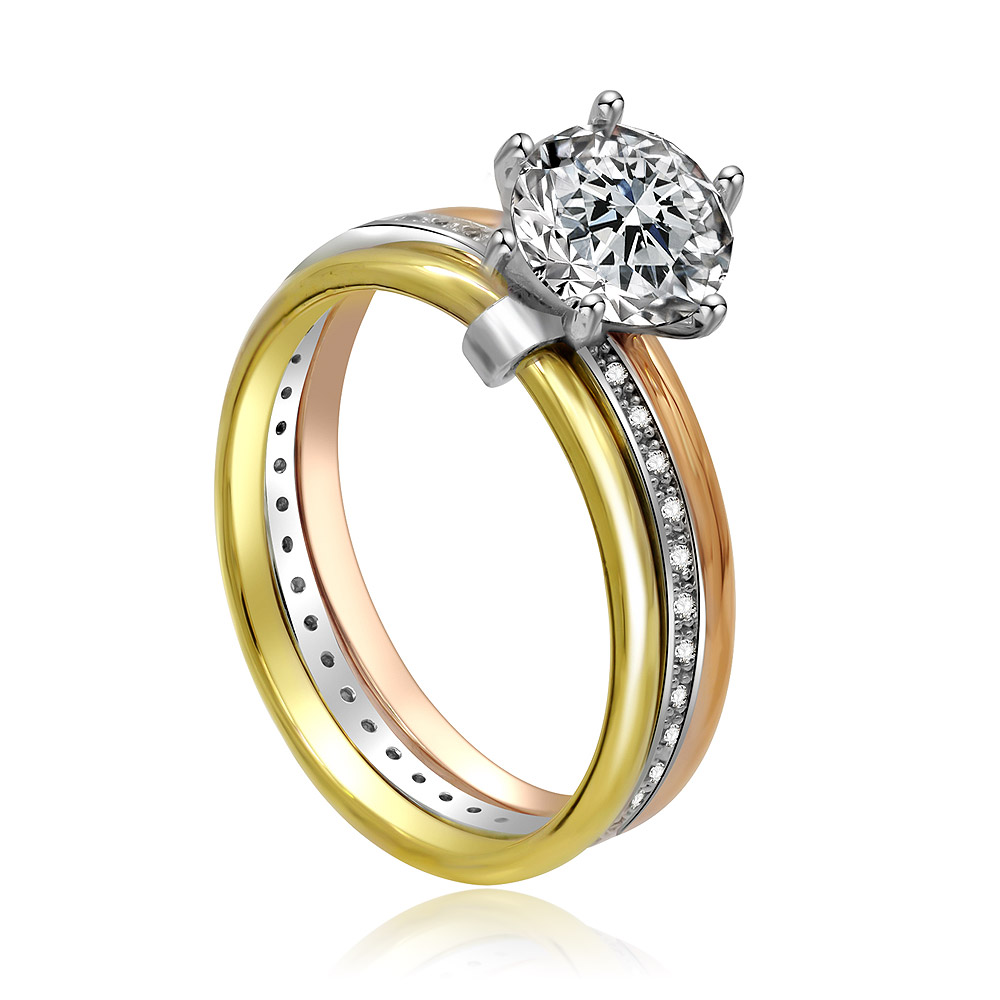 Three Tone Round CZ Solitaire Ring Supplier | JR Fashion Accessories