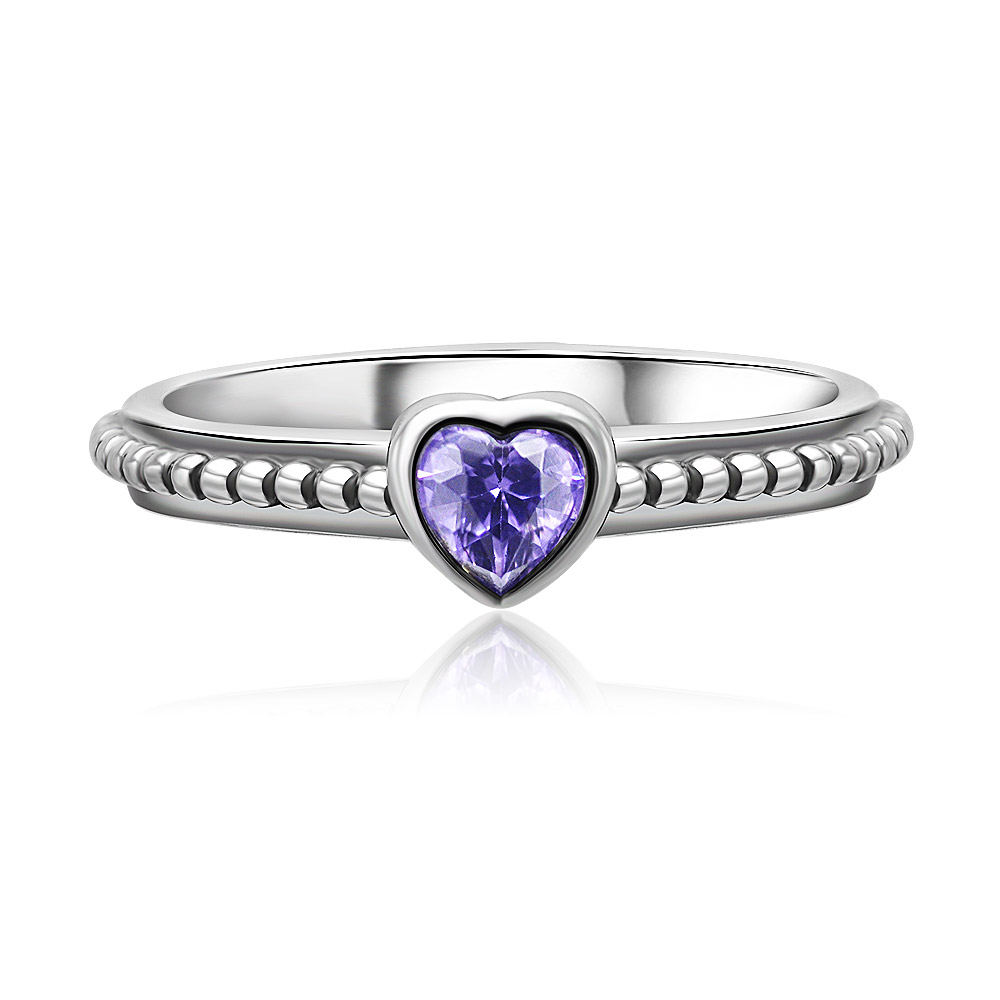 Silver Delicate Purple Heart Stacking Ring Setting Jewelry | JR Fashion ...